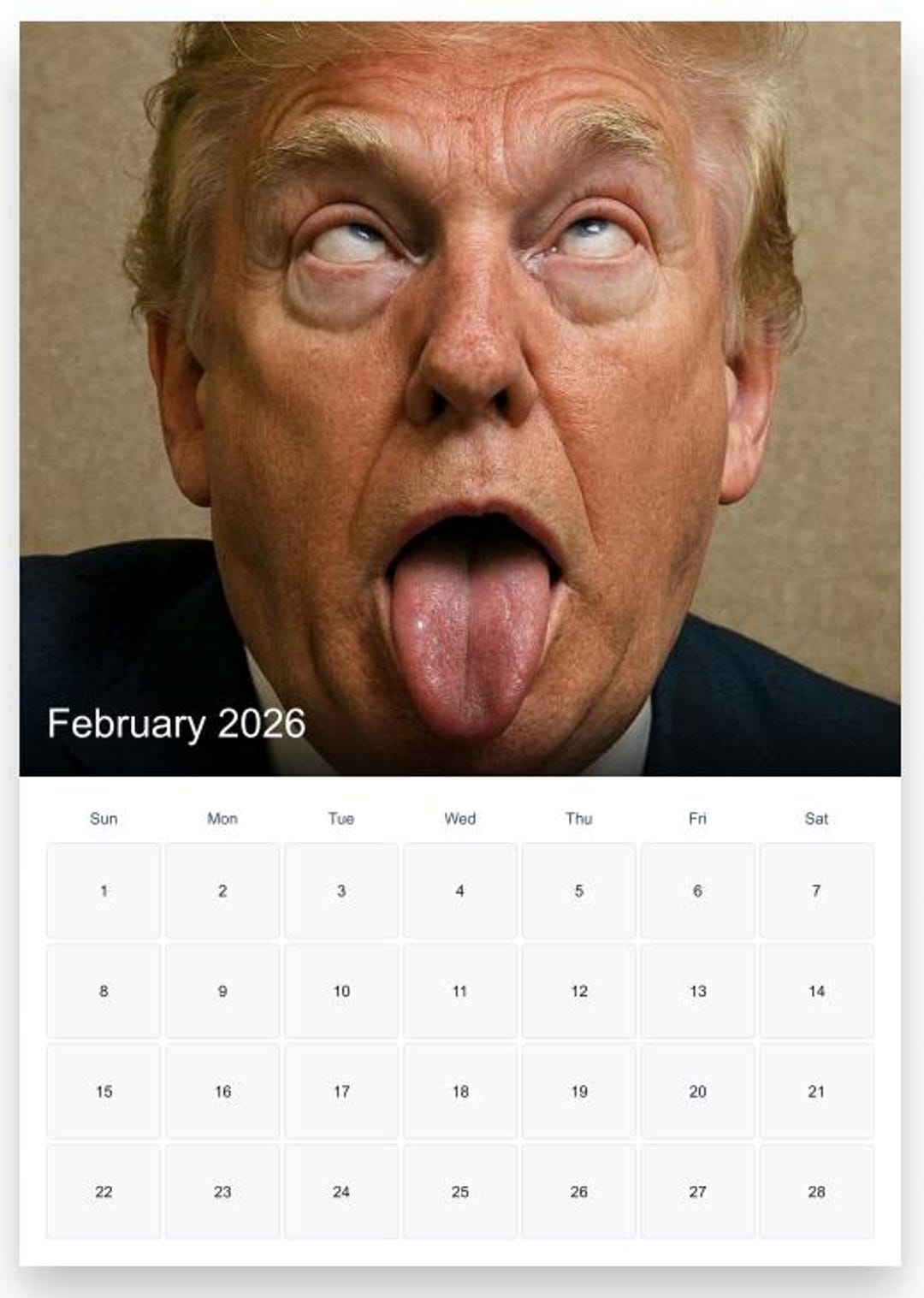 Donald Trump 2026 Digital Calendar - Printable Wall Calendar With ...