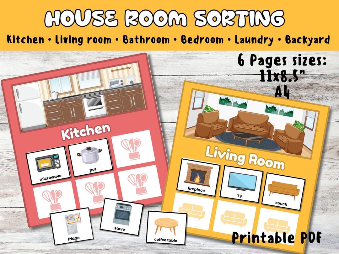House Room Sorting Activity: Montessori Home Life Learning (printable ...