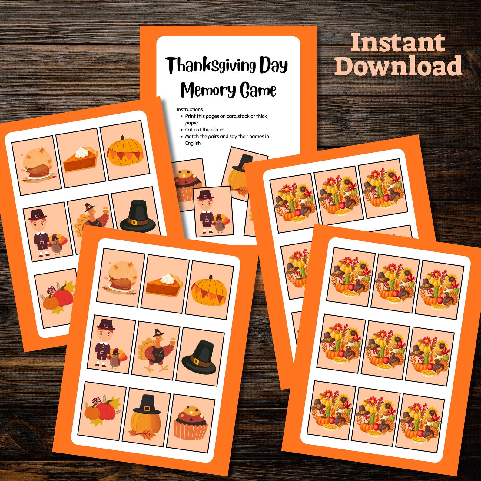Thanksgiving Memory Game | Fun Kids Matching Cards | Fall Activity - Etsy