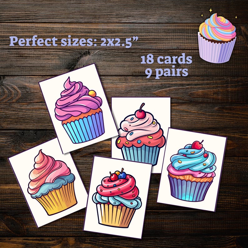 Cupcake Memory Matching Game | Printable Kids Activity (digital ...