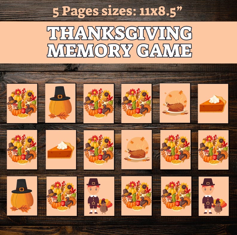 Thanksgiving Memory Game | Fun Kids Matching Cards | Fall Activity - Etsy