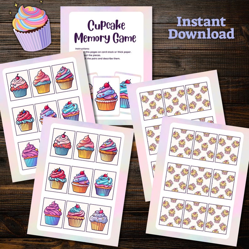 Cupcake Memory Matching Game | Printable Kids Activity (digital ...