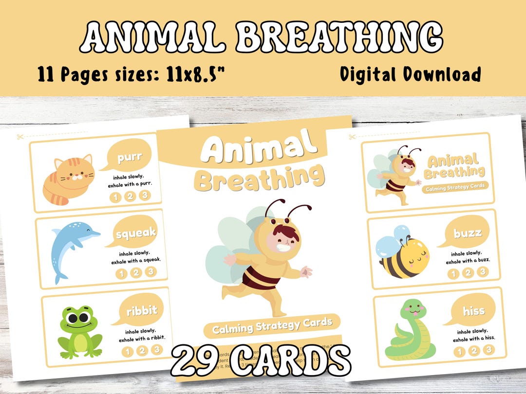 Animal Breathing Cards: Calming Strategies, SEL Printable (PDF) - Etsy