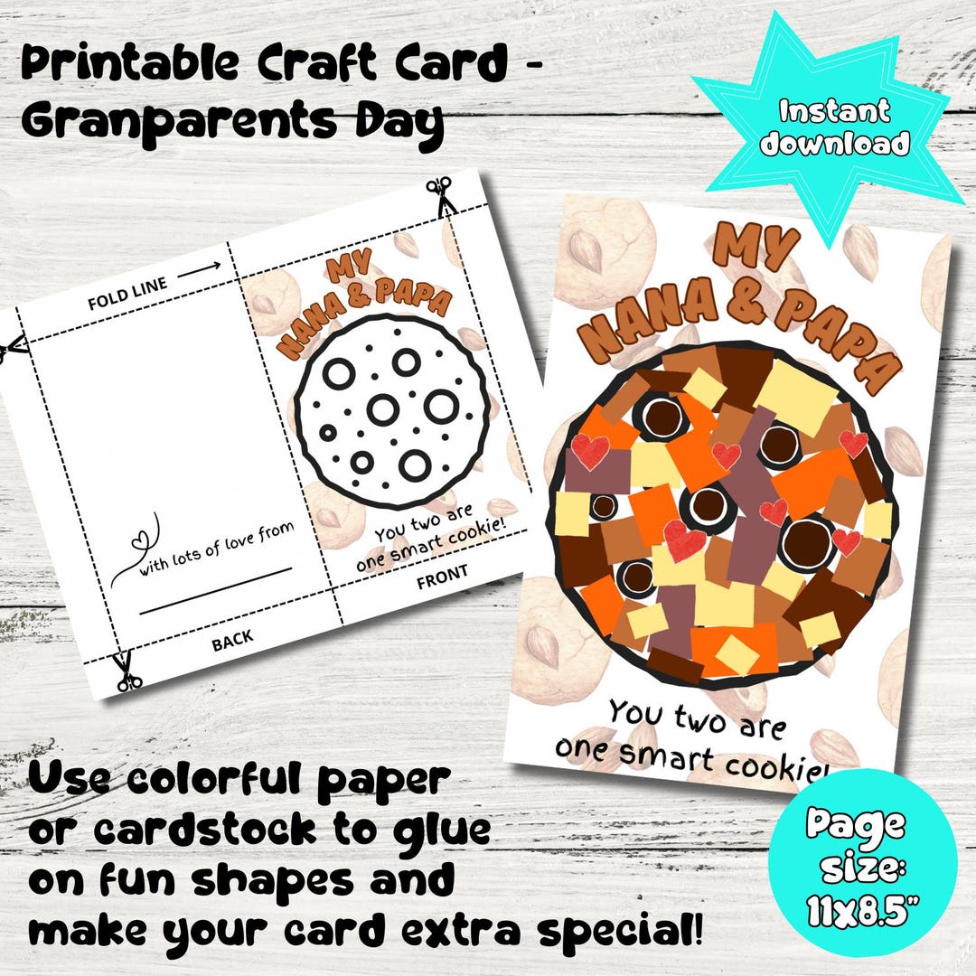 Grandparents Day Card Printable – Cookie Craft DIY for Kids, Digital ...
