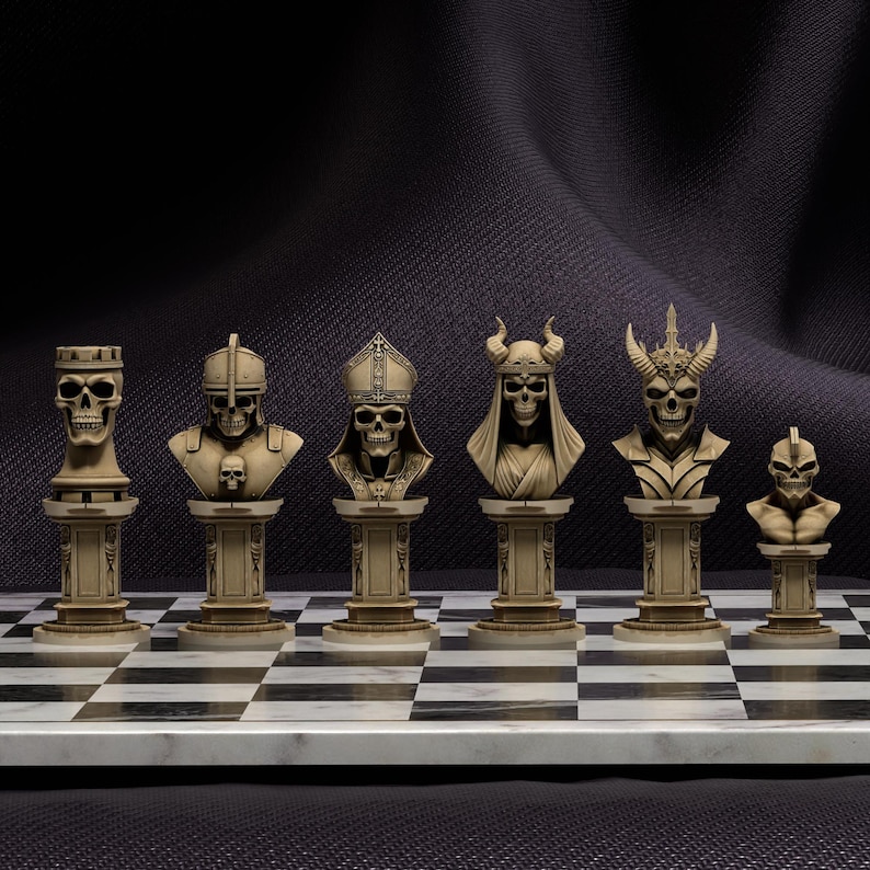 Gothic Skull Chess Pieces STL | 3D Printable Dark Fantasy Bust Set ...