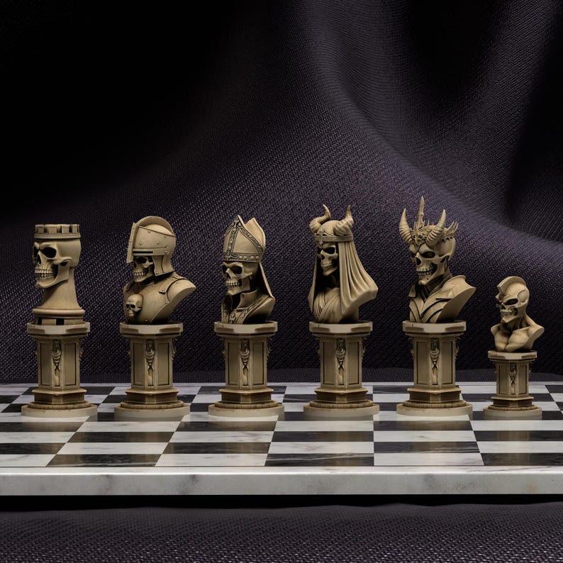 Gothic Skull Chess Pieces STL | 3D Printable Dark Fantasy Bust Set ...