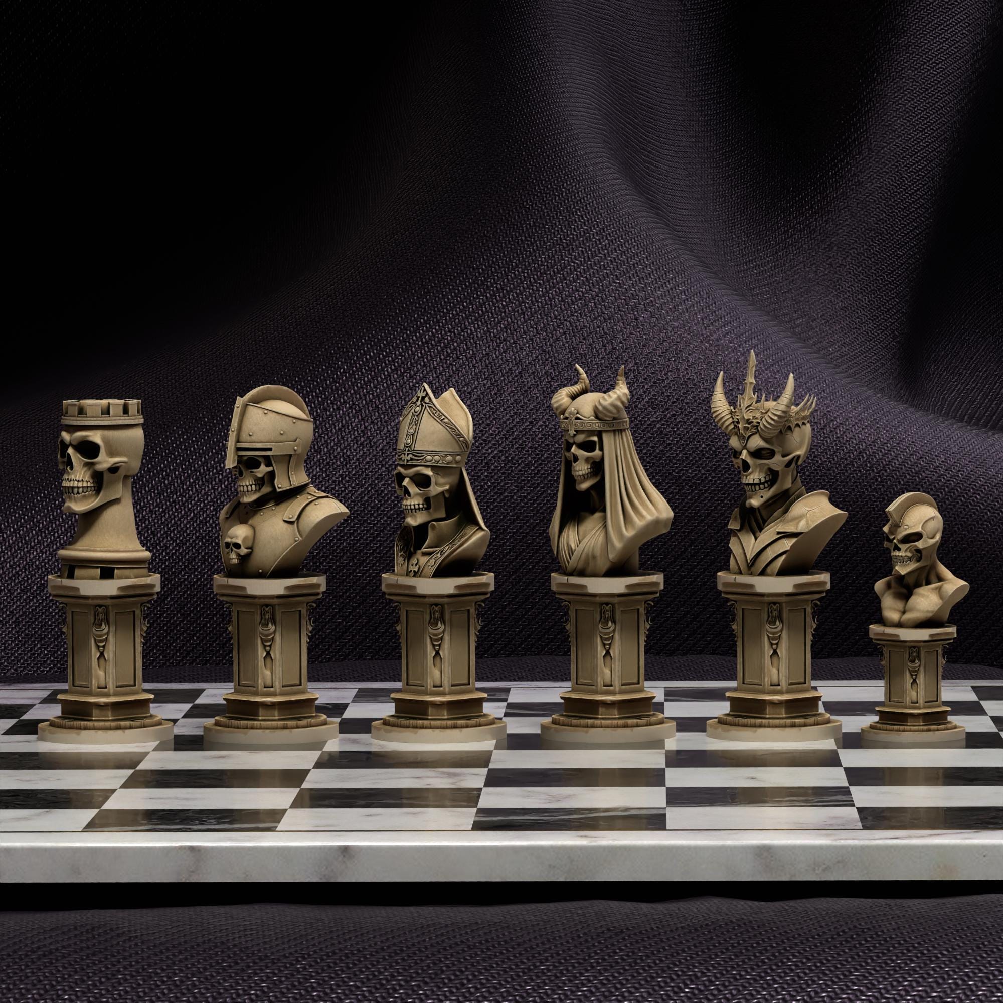 Gothic Skull Chess Pieces STL | 3D Printable Dark Fantasy Bust Set ...