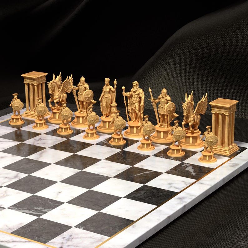 Greek Mythology Chess Set | 3D Printable STL | Zeus Athena Pegasus ...
