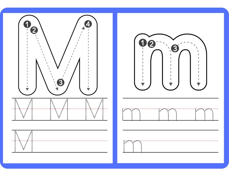 Letter M Writing Worksheet | Uppercase & Lowercase Practice - Etsy
