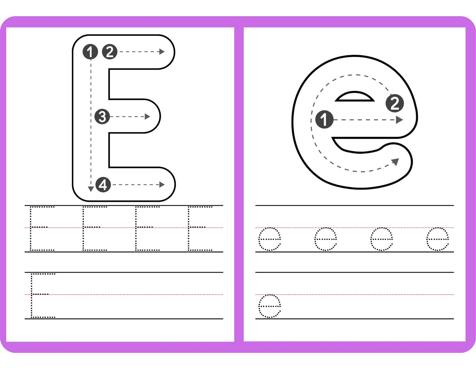 Letter E Writing Worksheet | Uppercase & Lowercase Practice - Etsy