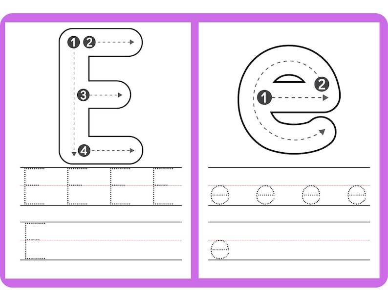Letter E Writing Worksheet | Uppercase & Lowercase Practice - Etsy