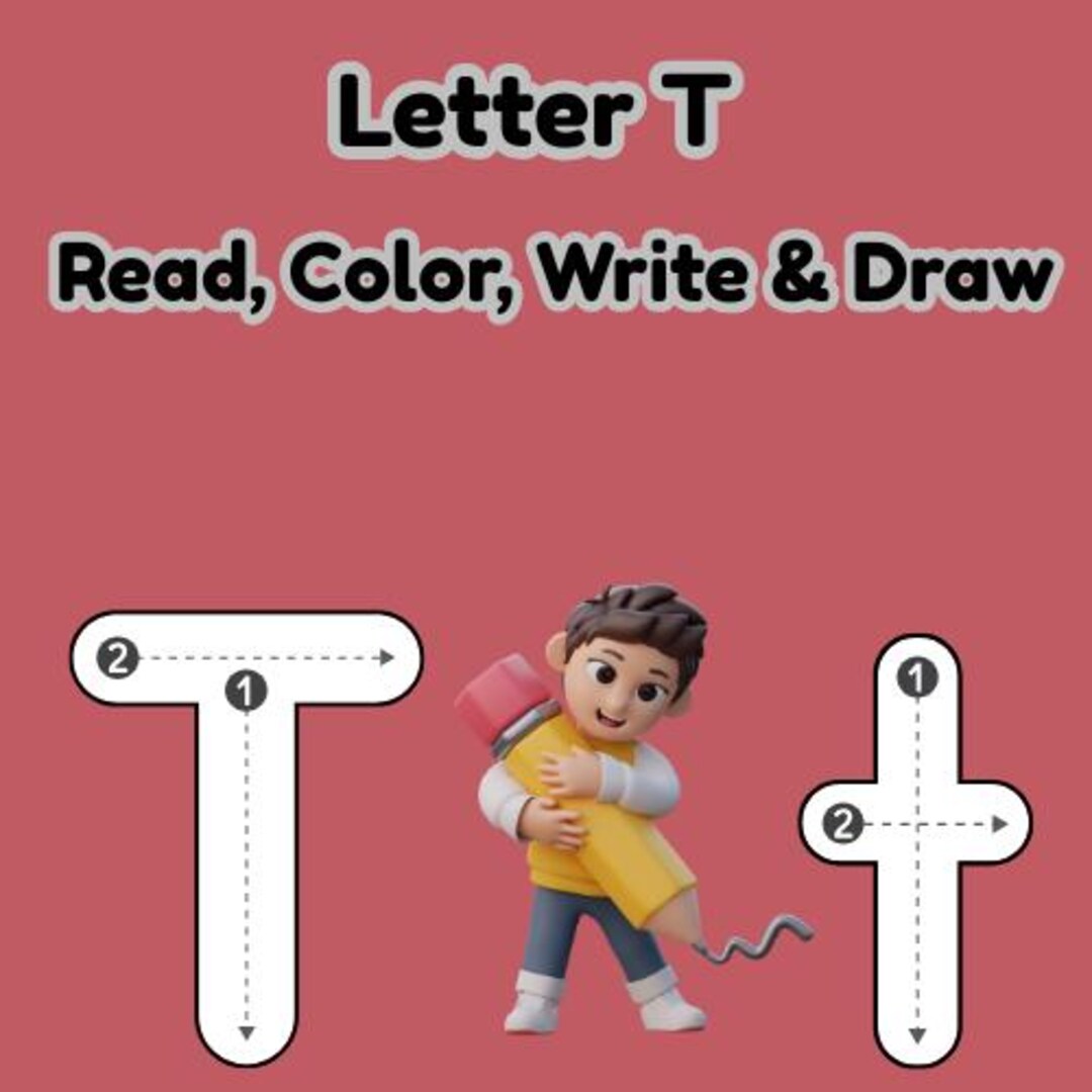 Alphabet Letter (T) Worksheet – Read, Color, Write & Draw - Etsy