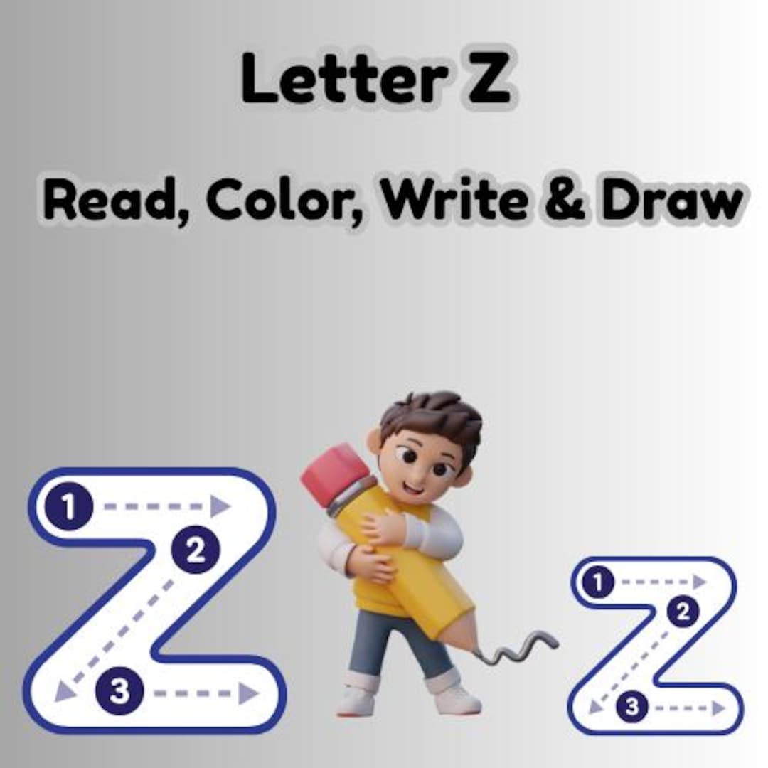 Alphabet Letter (Z) Worksheet – Read, Color, Write & Draw - Etsy