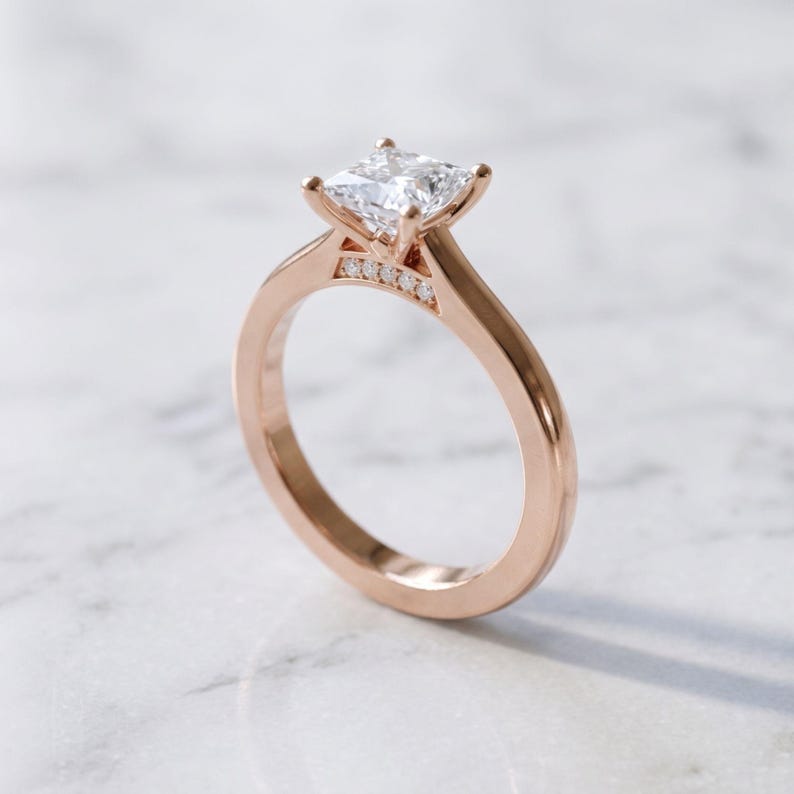 Princess Cut Lab Grown Diamond Engagement Ring, Hidden Halo Wedding ...