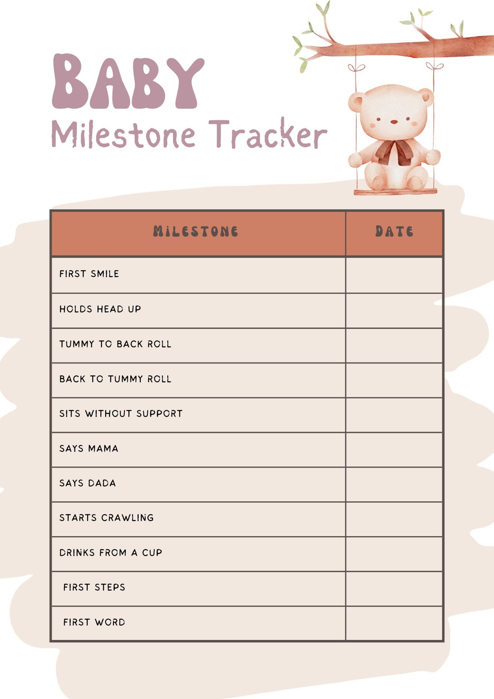 Baby Milestone Chart Printable Track Babys Firsts Neutral Modern Design ...