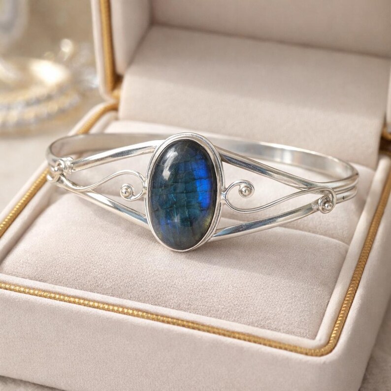 Labradorite Cuff Bracelet, Adjustable Sterling Silver, Gothic Boho ...