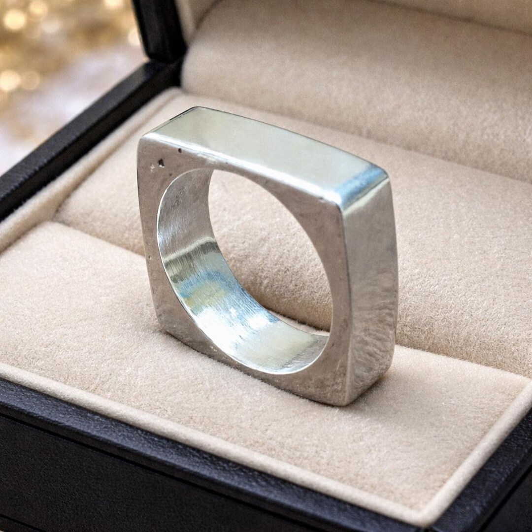 Sterling Silver Square Signet Ring, Modern Geometric Band - Etsy