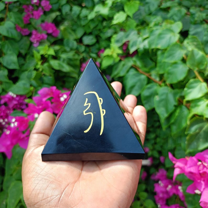 Buy Black Tourmaline Pyramid With Golden Reiki Symbol – Healing Crystal ...