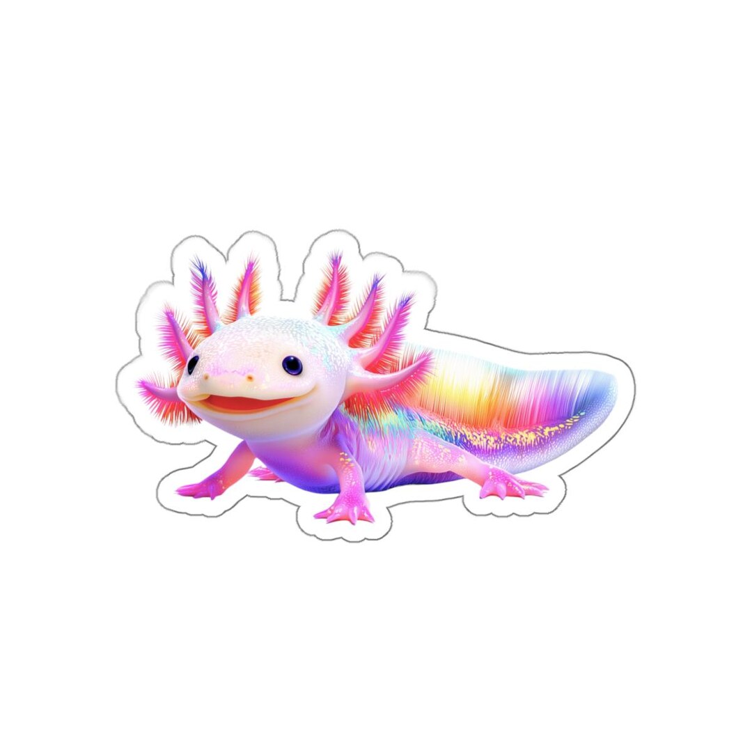 Die-cut Kawaii Rainbow Axolotl Sticker: 4-inch Fantasy Art Vinyl Decal ...