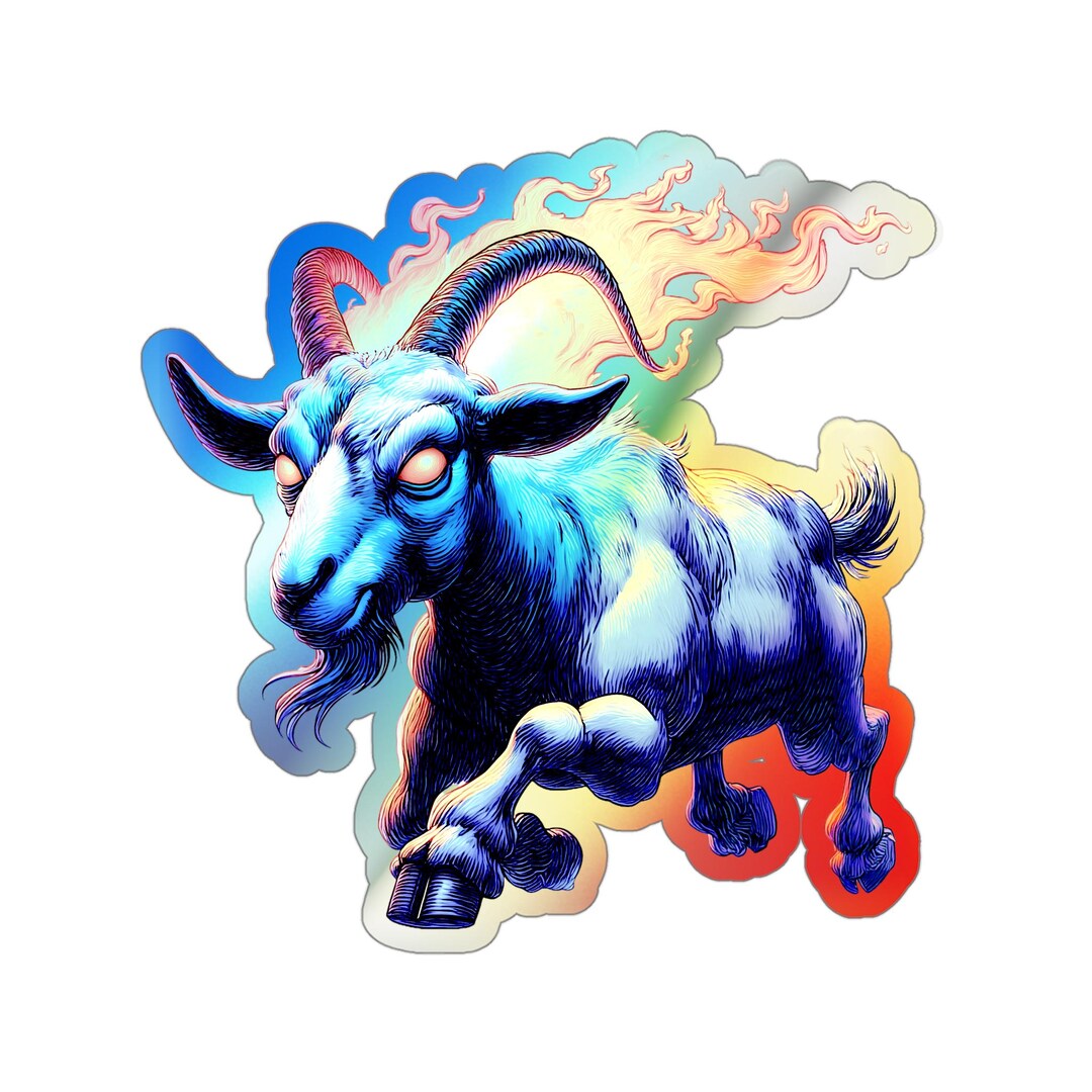 Holographic Kawaii Flaming Goat Sticker: 4-inch Fantasy Art Vinyl Die ...