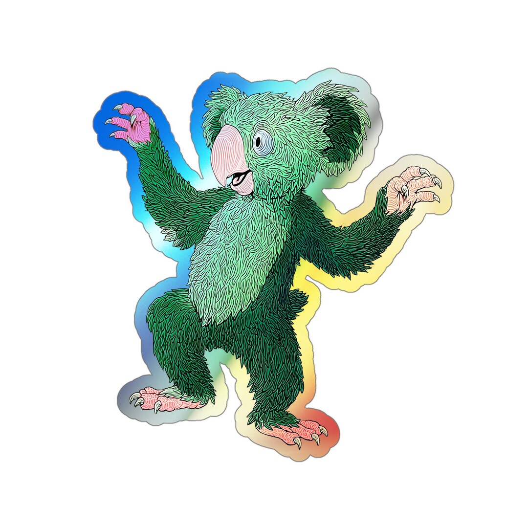 Holographic Kawaii Koala-bird Sticker: 4-inch Fantasy Art Vinyl Die-cut ...