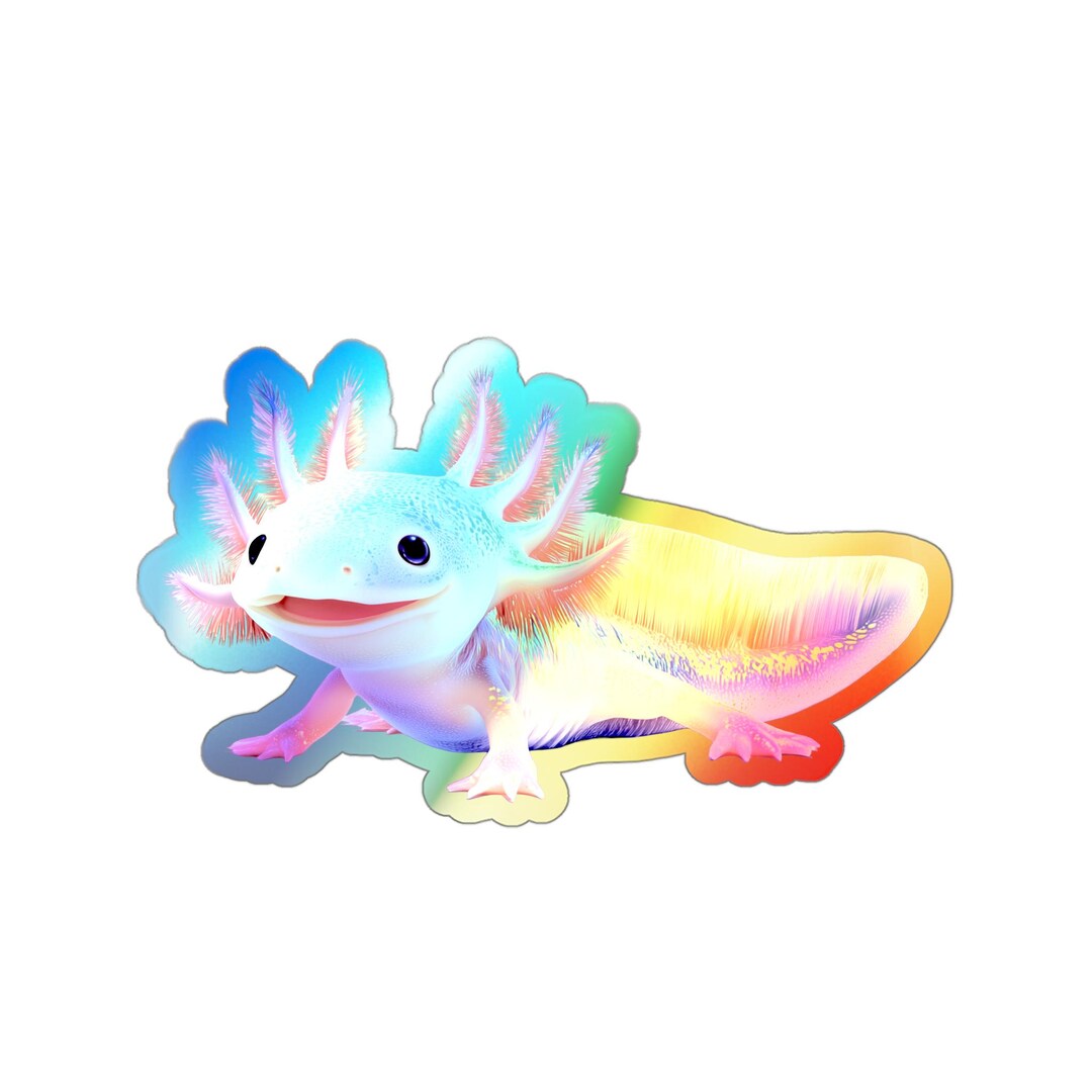 Holographic Kawaii Rainbow Axolotl Sticker: 4-inch Fantasy Art Vinyl ...