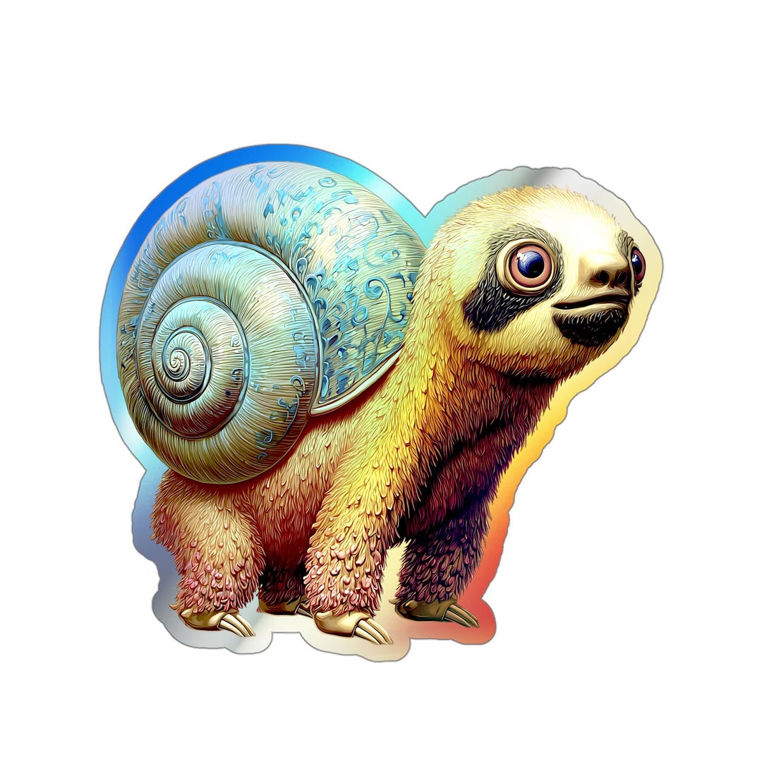Holographic Kawaii Snail-sloth Sticker: 4-inch Fantasy Art Vinyl Die ...