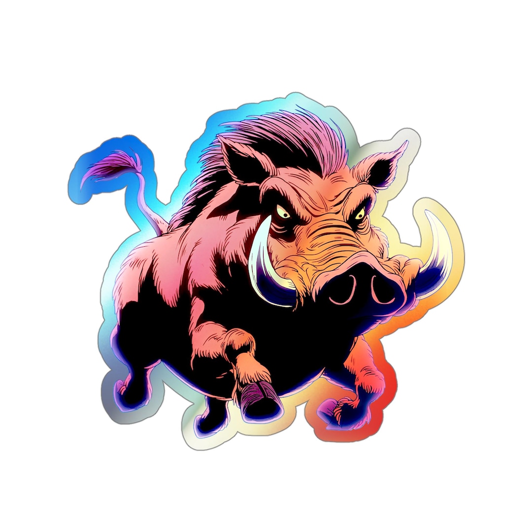 Holographic Kawaii Synthwave Warthog Sticker: 4-inch Fantasy Art Vinyl ...