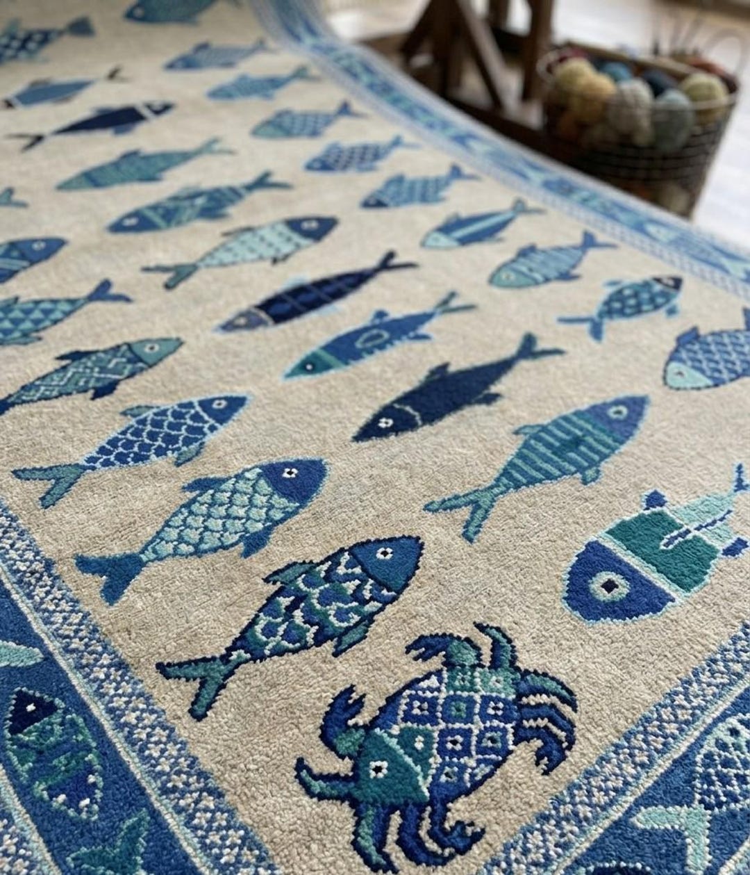Blue Fish Rug, Nautical Decor, Ocean Area Rug, Coastal Carpet, Hand ...