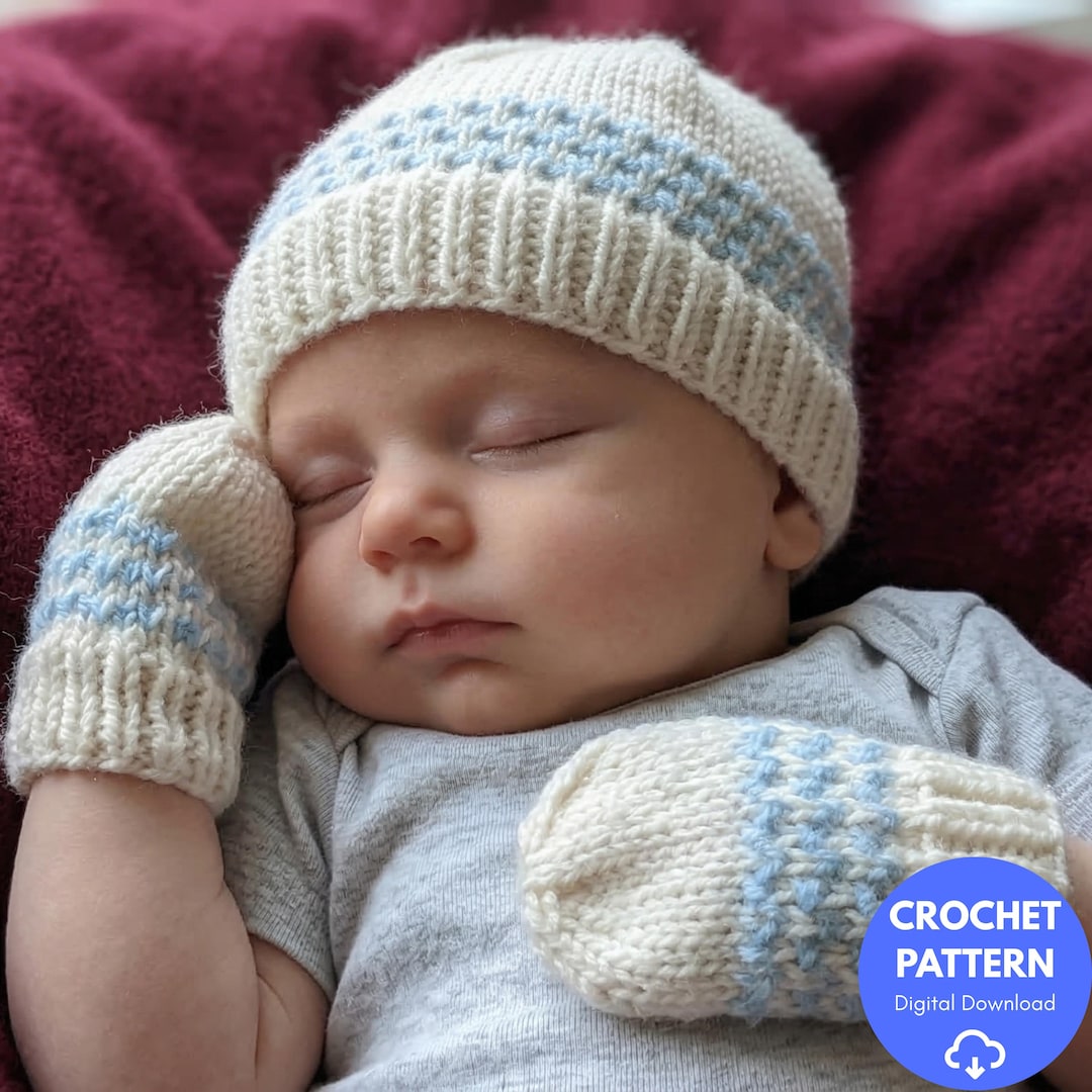Newborn Crochet Hat and Mittens Pattern, Baby Shower Gift (PDF Pattern ...