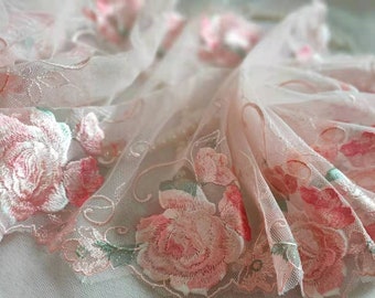 Gorgeous Tulle Lace Trim Pink Rose Flowers Floral Embroidered - Etsy