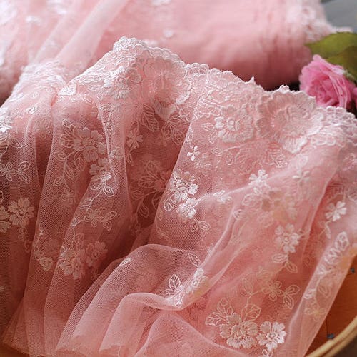 Gorgeous Tulle Lace Trim Pink Rose Flowers Floral Embroidered | Etsy