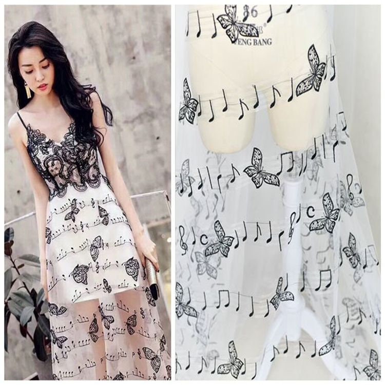 Ivory Lace Fabric Music Note Butterflies Embroidered Gauze | Etsy