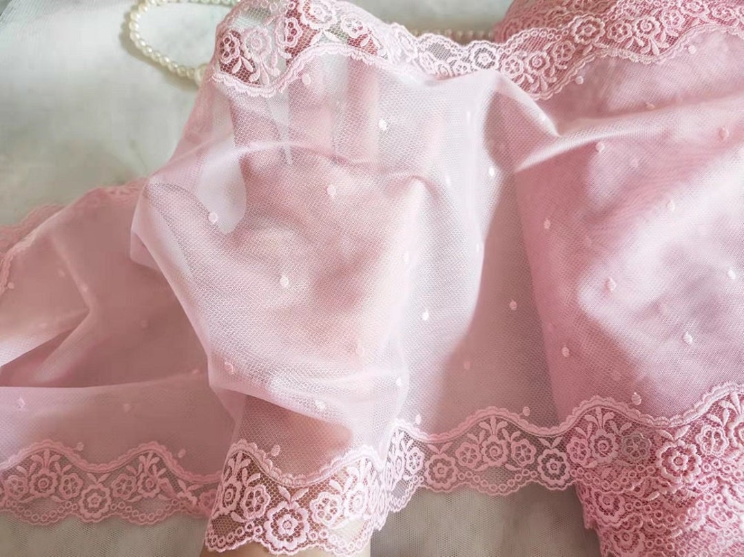 2 Yards Double Edged Lovely Lace Trim Peachy Pink Floral Embroidered ...