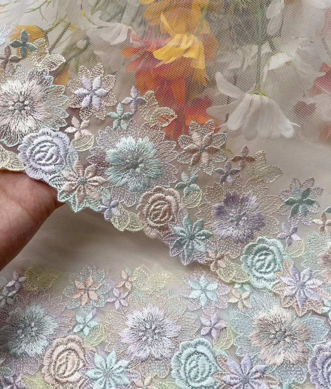 Gorgeous Lace Trims Roses Flowers Embroidered Tulle Lace 10.62 Inches ...