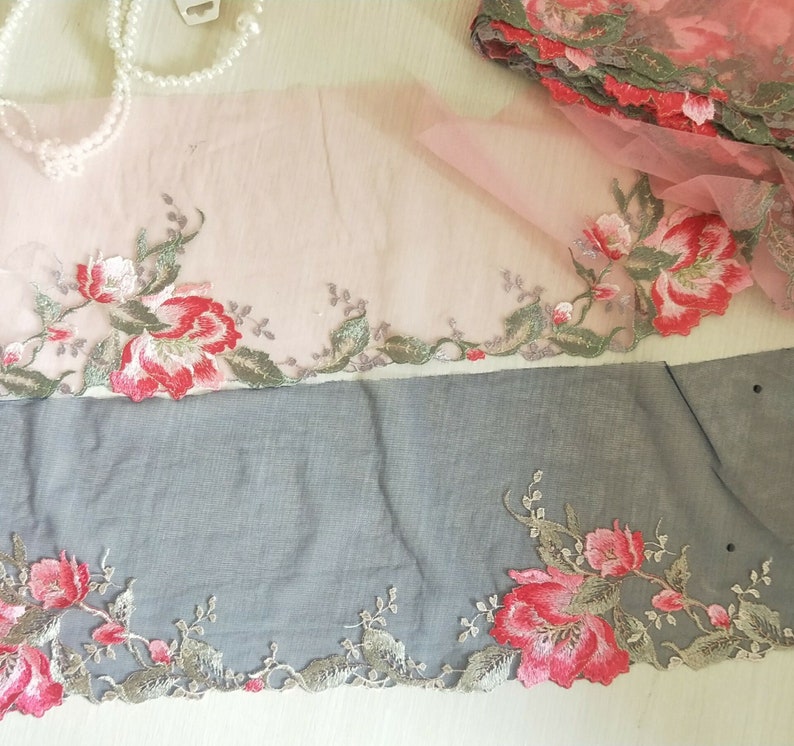 3 Colors 2 Yards Lace Trim Big Rose Flowers Embroidered Tulle | Etsy