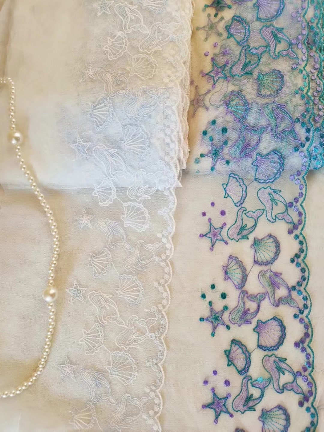 2 Yards Lace Trim Sea Star Shell Mermaid Flowers Embroidered Pink Tulle ...