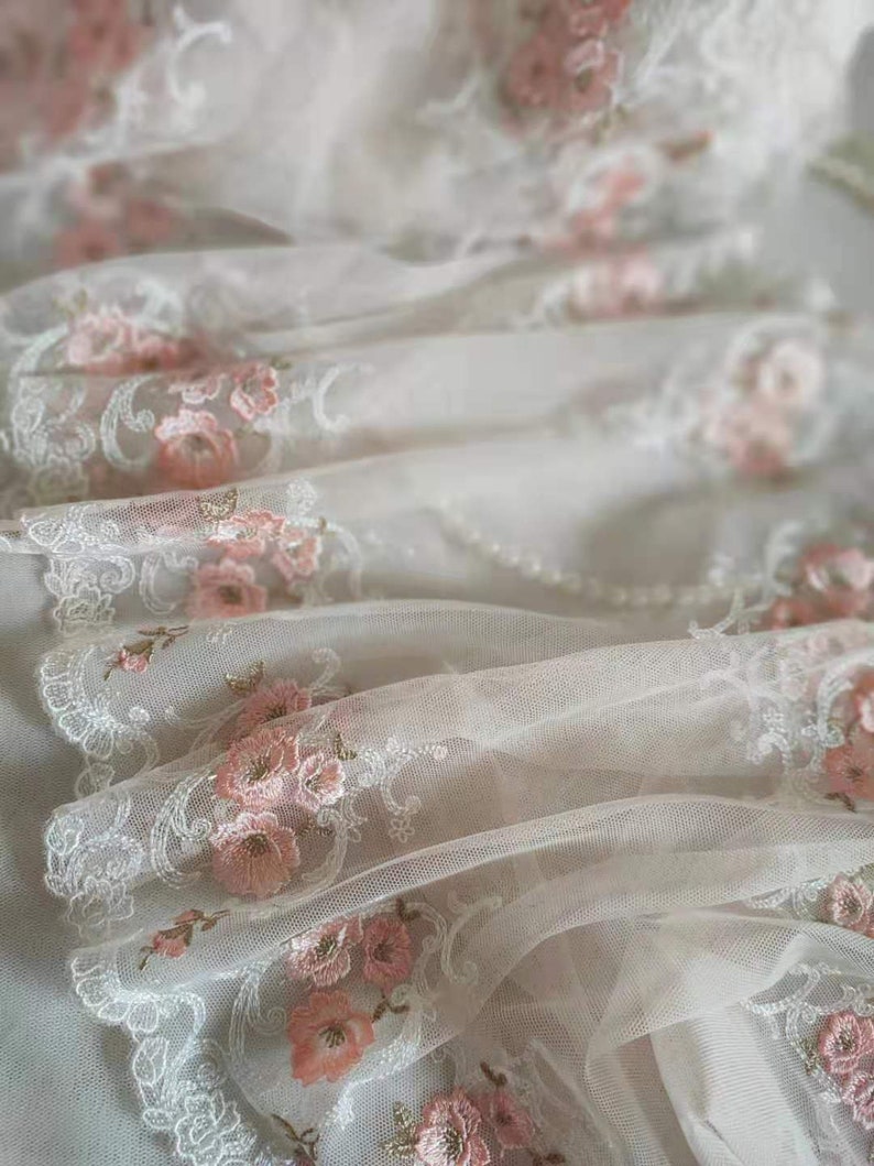 Gorgeous Tulle Lace Trim Pink Rose Flowers Floral Embroidered - Etsy