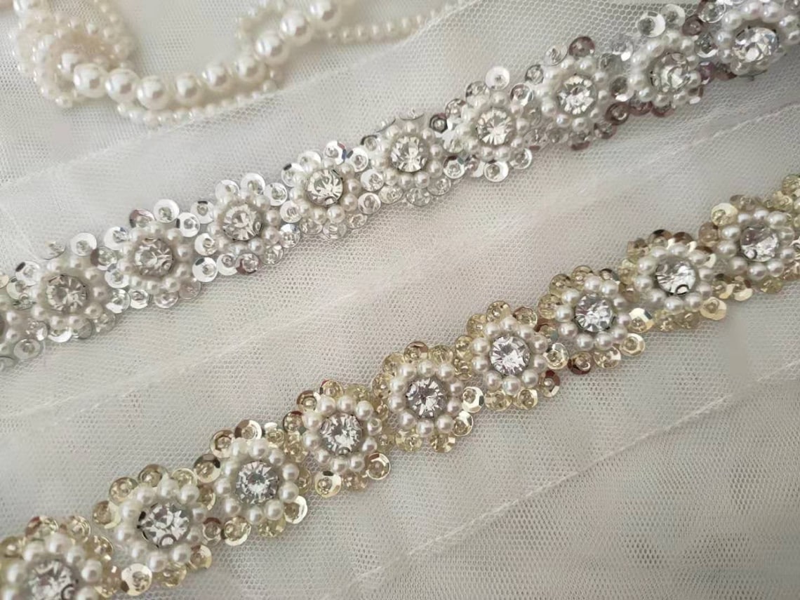 Gorgeous Beaded Lace Trim Handmade Sequined Flower Beaded - Etsy