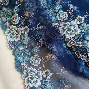 2 Yards Lace Trim Blue Floral Flowers Embroidered Tulle Lace - Etsy