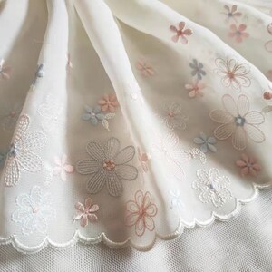 2 Yards Lace Trim Lovey Pink Blue Daisy Flowers Embroidered Ivory ...