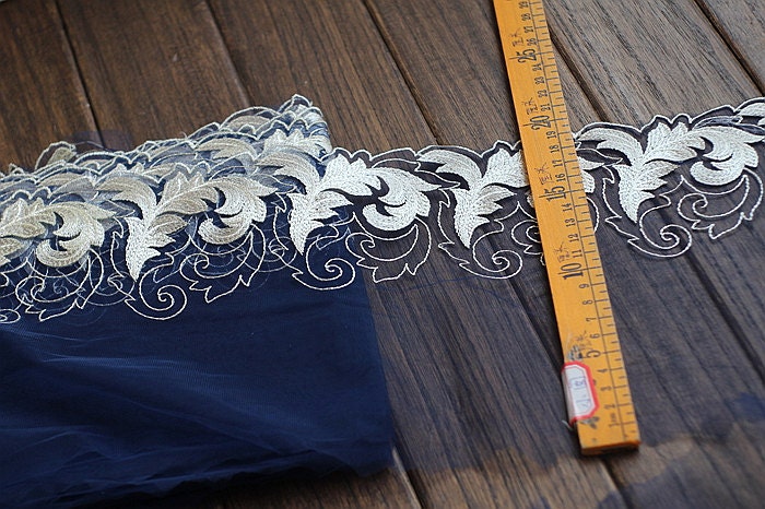 2 Yards Lace Trim Exquisite Leather Embroidered BlueTulle Lace | Etsy