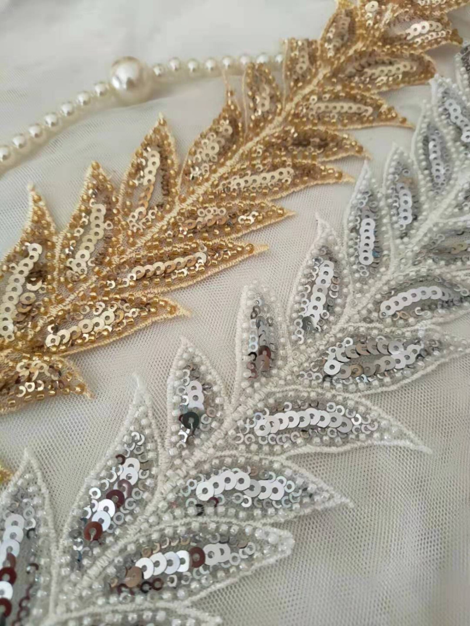 2 Colors Fabulous Gold Sequined Lace Trim Beaded Leaves Lace | Etsy