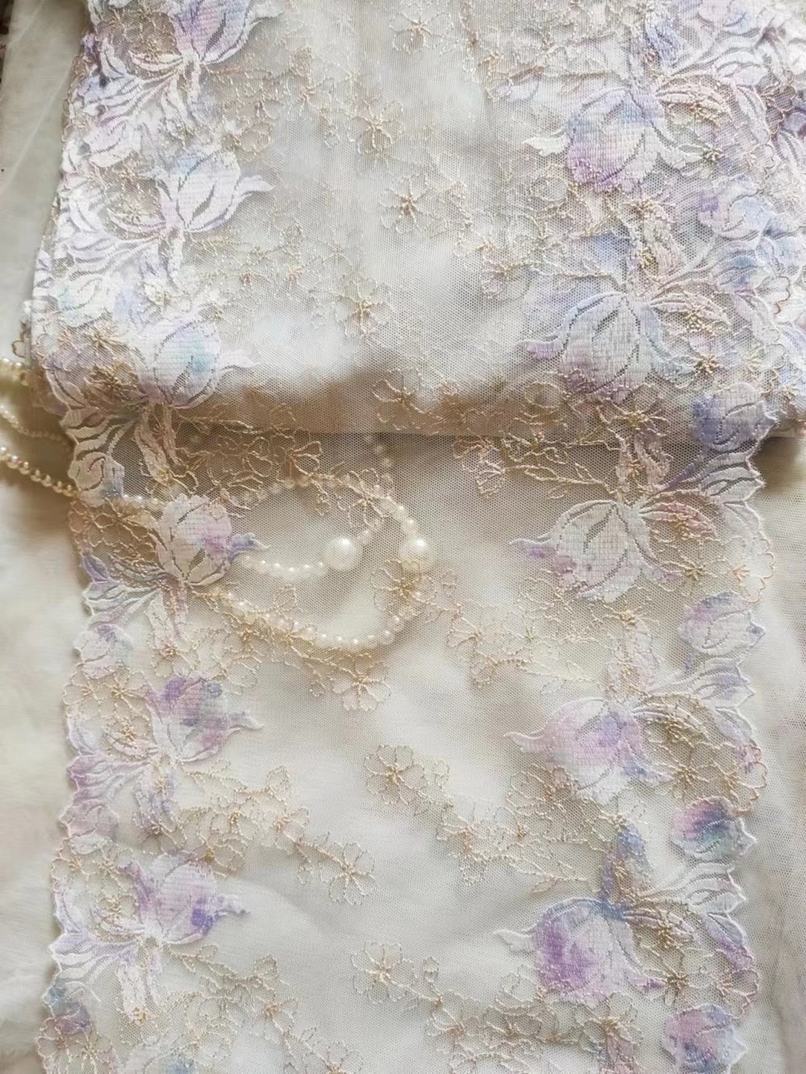 Gorgeous Lace Trim Colored Flowers Embroidered Cream White Tulle Lace ...
