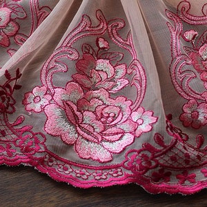 2 Yards Lace Trim Big Rose Floral Embroidered Tulle Lace 8.66 Inches ...