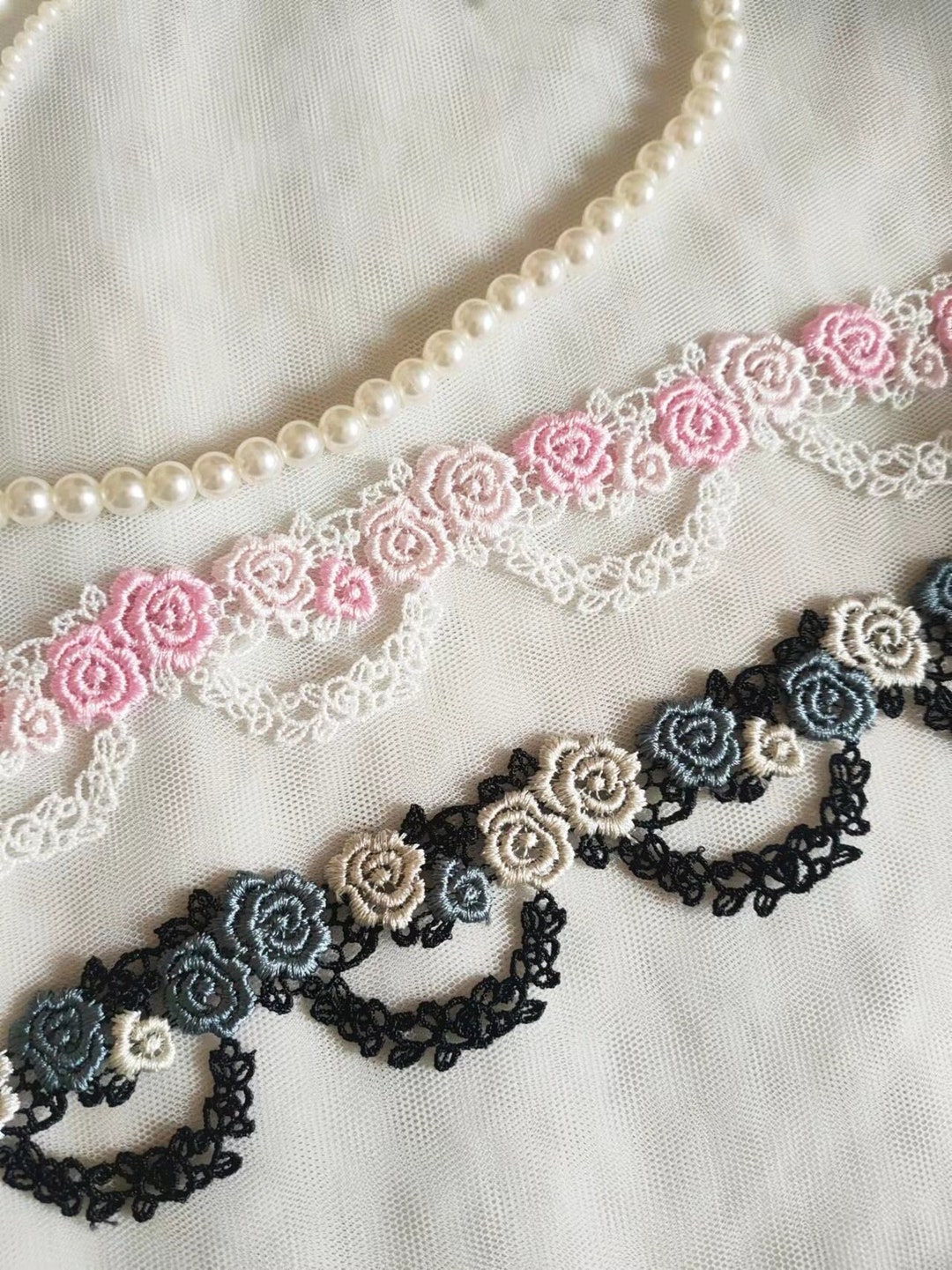 2 Colors 2 Yards Lace Trim Lovely Roses Flowers Venice Lace Trim 1.37 ...