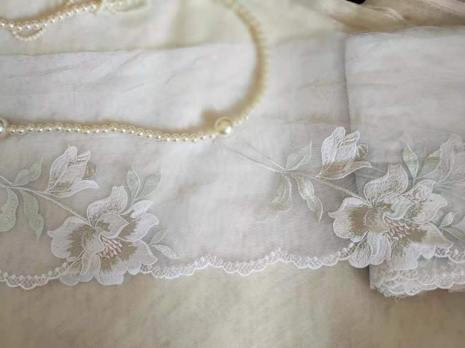 2 Yards Lace Trim Light Cyan Flower Embroidered White Tulle - Etsy