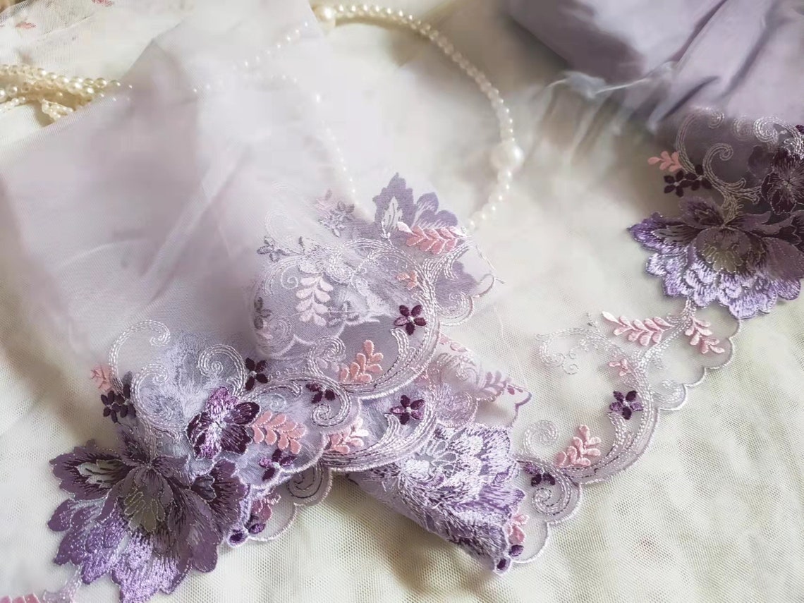 2 Yards Lace Trim Light Purple Floral Embroidered Tulle Lace 9 - Etsy