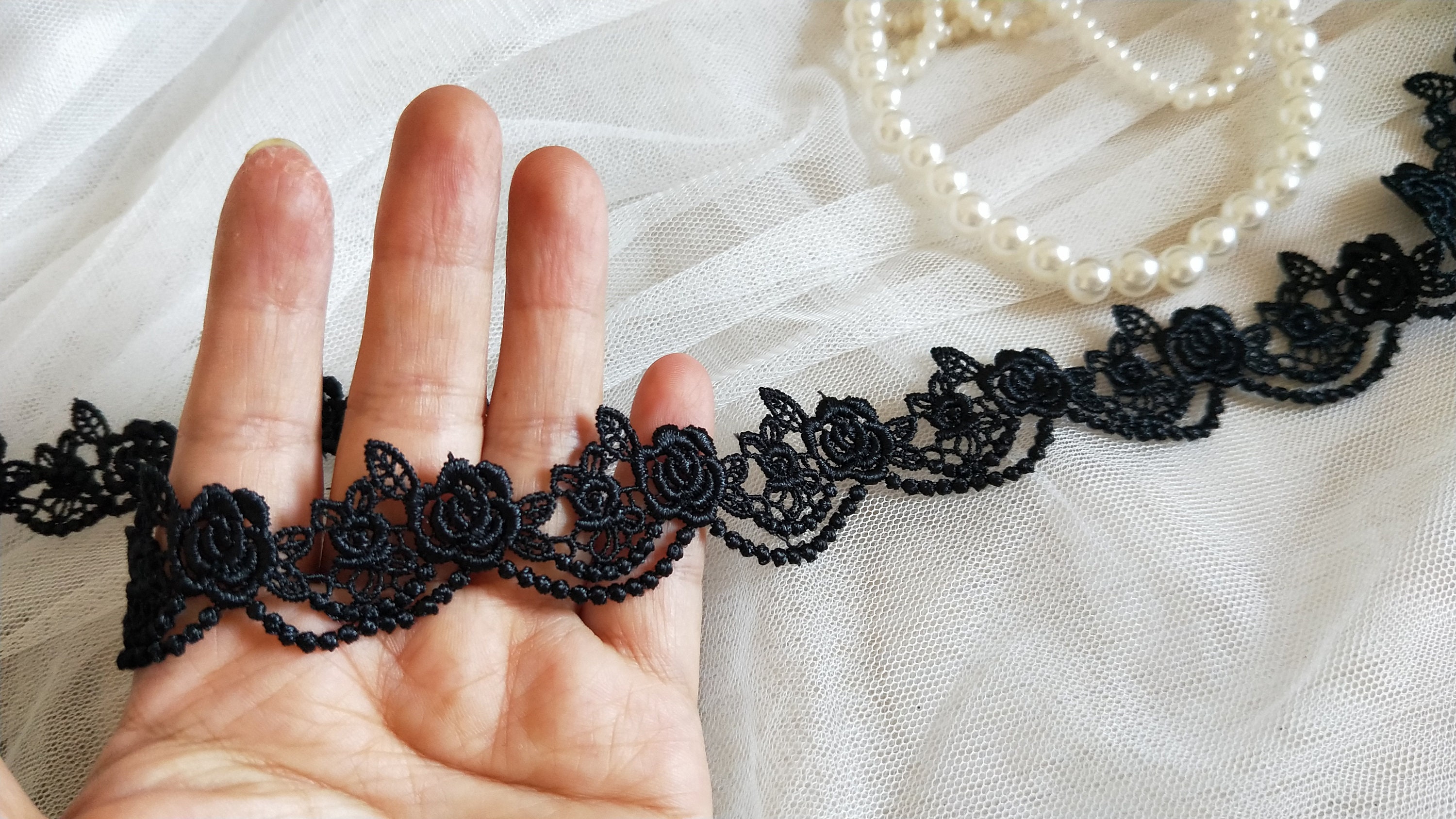 2 Yards Exquisite Black Venice Lace Trim Scalloped Rose - Etsy