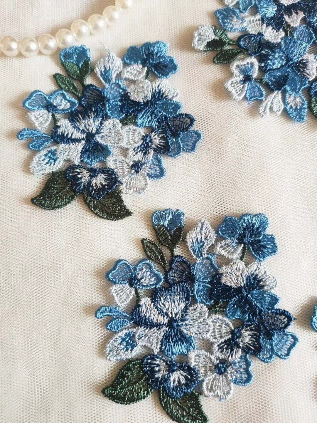 10pcs Gorgeous Silver Blue Flower Appliques for Head Wear Decor Fashion ...